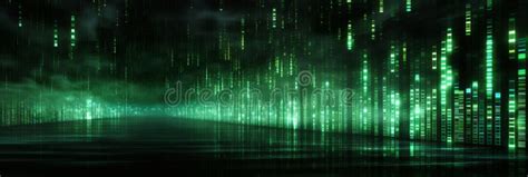 Futuristic Digital Data Stream In Green On Black Background