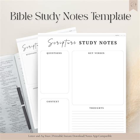 Bible Study Notetaking Guide Scripture Notes Template Digital