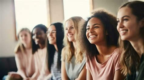 Group Of Young Adult Females Smiling Indoors Focusing 32940795 Stock