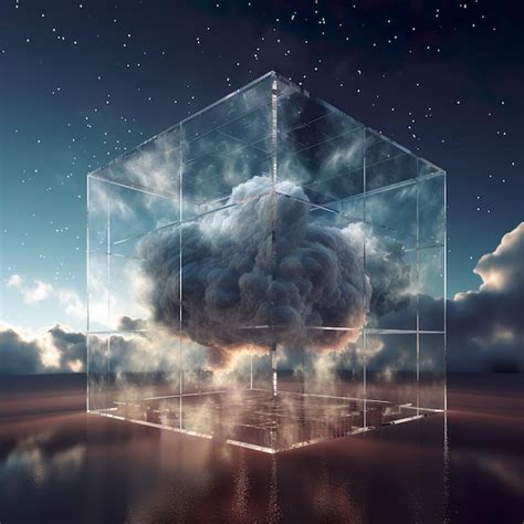 Premium Ai Image A Cloud Is In A Cube With The Sky Behind It