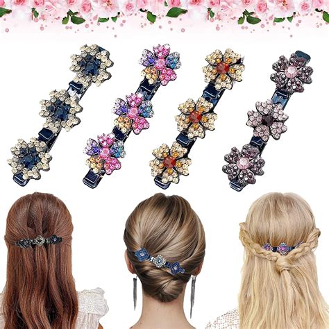 Sparkling Crystal Stone Braided Hair Clips Satin Fabric Hair Bands