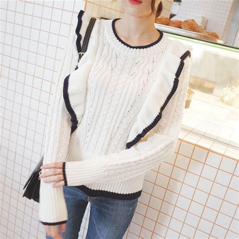 【if：u】韩国2017女装春季新品 荷叶边毛衣ifuuuu