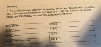 Answered Calorimetry The Following Data Was Obtained In A