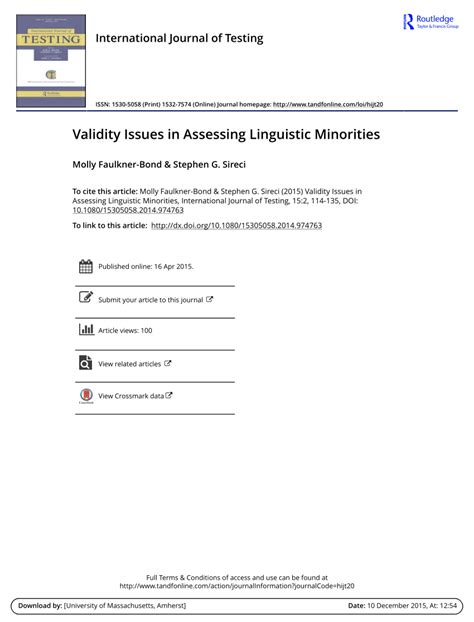 Pdf Validity Issues In Assessing Linguistic Minorities