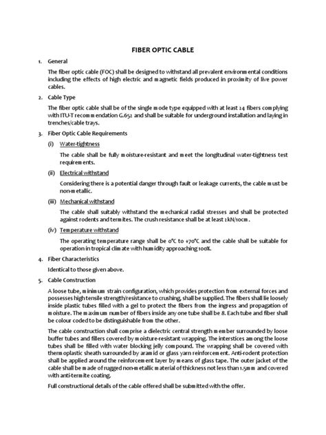 Fiber Optic Cable Technical Specifications Pdf Optical Fiber Materials