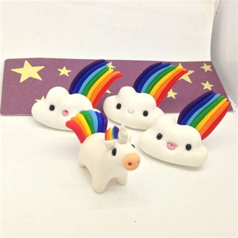 Polymer Clay Miniatur Regenbogen Wolke Süße Kleine Fimo Figuren Kawaii