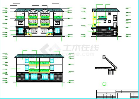 某地区三层两户双联式别墅建筑设计施工图含效果图设计说明）图纸设计说明土木在线