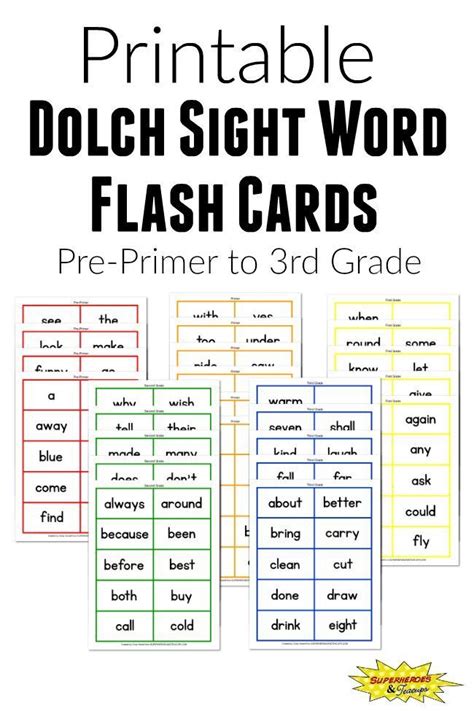 Dolch Sight Word Flash Cards Free Printable Preschool Sight Words