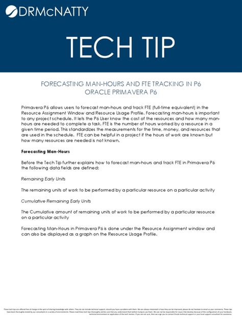 Forecasting Man Hours And Fte Tracking In P6 Tech Tip Pdf