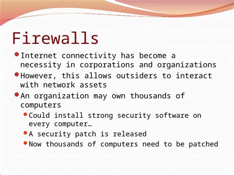 Ppt Firewalls Topics Firewall Design Principles Characteristics