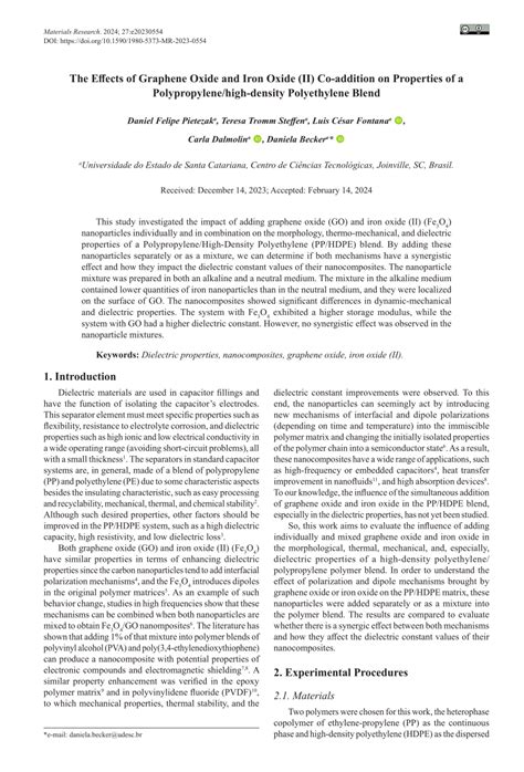 Pdf The Effects Of Graphene Oxide And Iron Oxide Ii Co Addition On