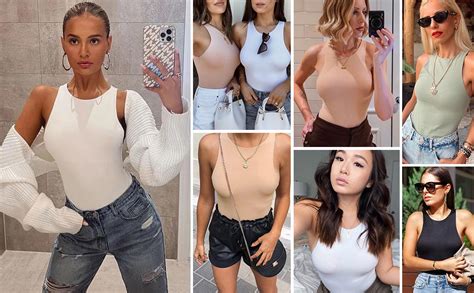 Reoria Womens Sexy Sleeveless Racer Back Halter Neck Bodysuit Amazon