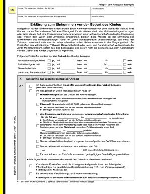 Ausfüllbar Online Anlage 1 zum Antrag auf Elterngeld Name Vorname des