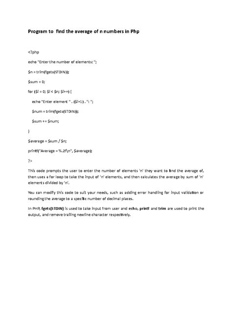 average php program to find the average of n numbers in php this