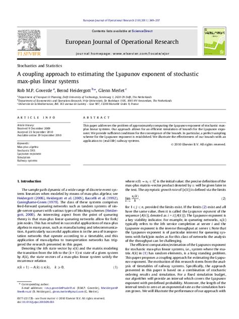 Pdf Estimating Lyapunov Exponents In Max Plus Systems