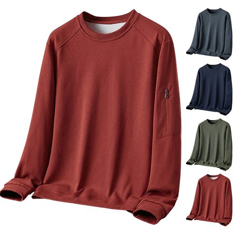Badhub Mens Crew Neck Pullover Cotton Solid Color Long Sleeve