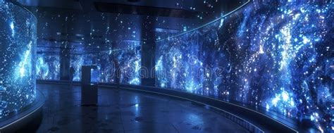 Futuristic Digital Art Installation With Blue And White Light Effects