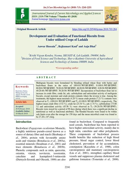 Development And Evaluation Of Functional Biscuits From Underutilised Crops Of Ladakh Pdf