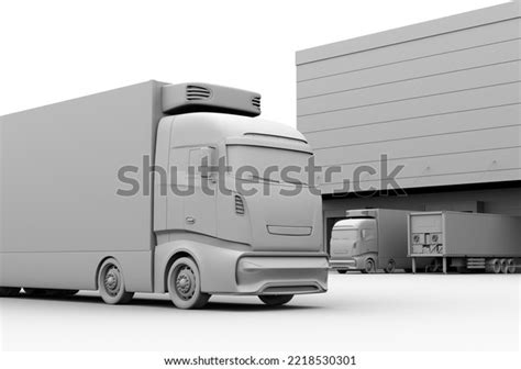 Clay Rendering Electric Trucks Reefer Container Stock Illustration