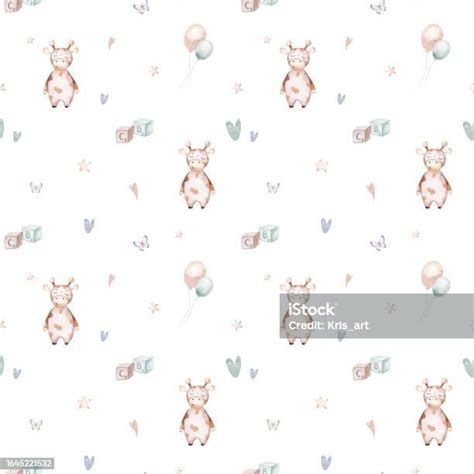 만화 구름 마법의 아기 곰 토끼 장난감 및 소가 있는 매끄러운 패턴 흰색 배경의 수채화 손으로 그린 그림 클라우드 컴퓨팅에 대한