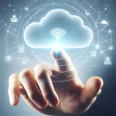 Premium AI Image Hand Pushing Cloud Computing Technology