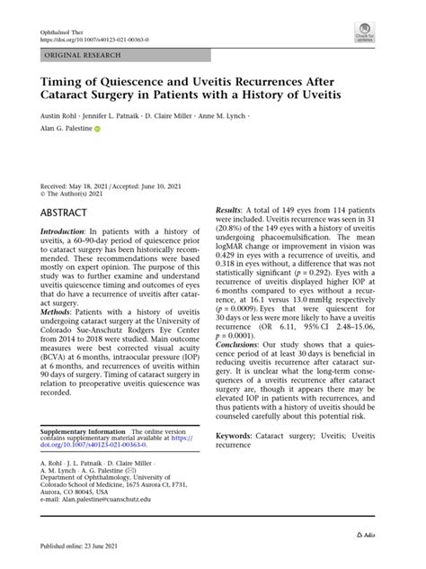 Timing Of Quiescence And Uveitis Recurrences After Pdf Glaucoma