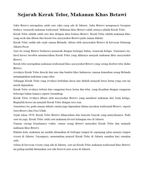 Sejarah Kerak Telor Pdf Ilmu Sosial Memasak Makanan And Anggur