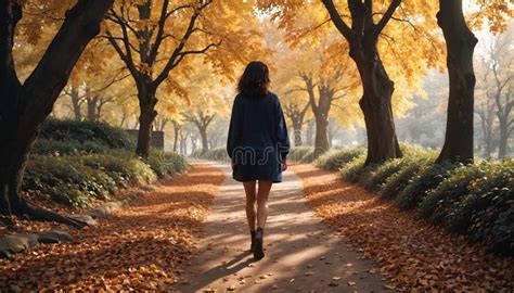 Black Young Woman On A Leaf Covered Path Autumn Or Fall Walk Stock Illustration Illustration