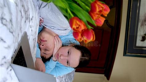 First Love Tenderness Parting Flowers Laptop Boy Teenager Girl Sitting