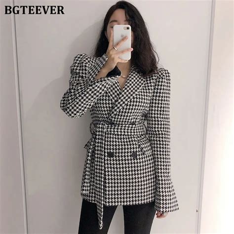 Bgteever винтажный клетчатый шерстяной Блейзер для женщин длинный