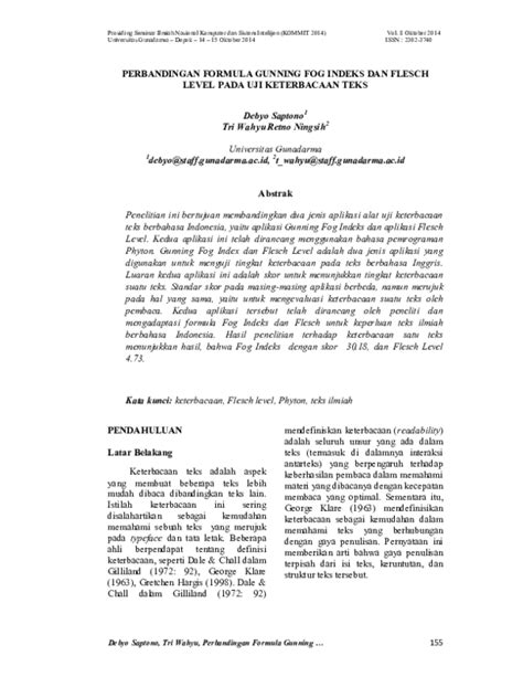 Pdf Perbandingan Formula Gunning Fog Indeks Dan Flesch Level Pada Uji