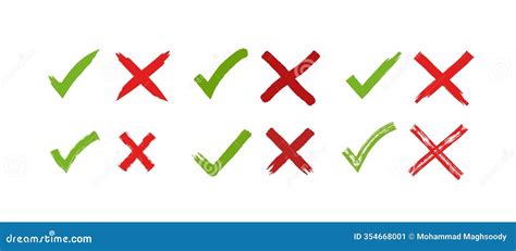 Green Check Mark And Red Cross Mark Icon Set Isolated Tick And Cross Symbols For Checklist