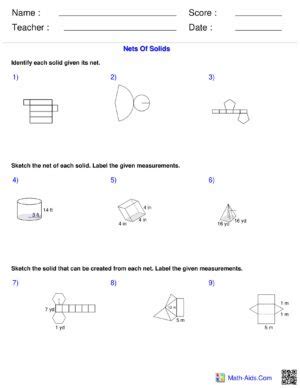 Surface Area Volume Nets Of Solids Worksheets Made By Teachers