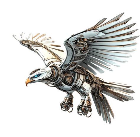 A Robotic Bald Eagle Isolated On A White Background Generating Stock