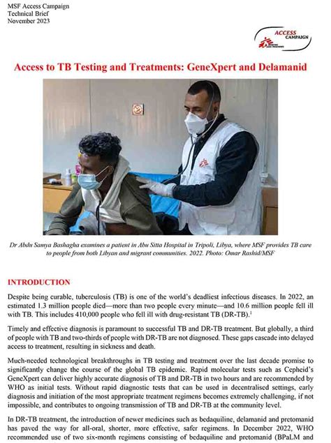 Access To Tb Testing And Treatments Genexpert And Delamanid Msf Access