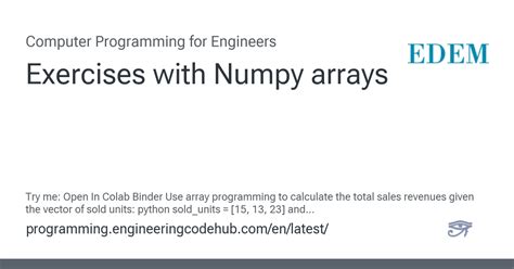 Exercises With Numpy Arrays Computer Programming For Engineers I
