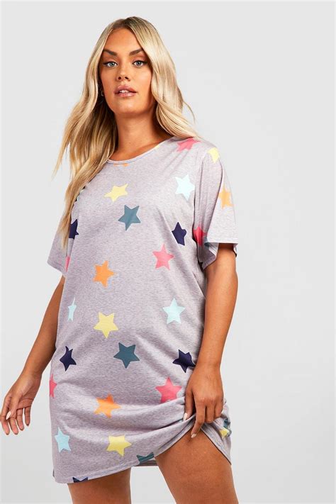 Plus Star Print Nightie Boohoo Uk