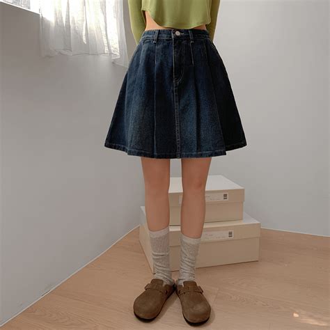 아더먼데이 플리츠💙에이핏 데님플리츠 에이라인 청치마 하이웨스트 미디스커트 데님치마 가을신상 간절기룩 꾸안꾸 장마룩 여자데님스커트 데님코디 주름스커트