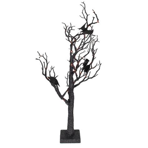 265 Black And Orange Glittered Led Tabletop Halloween Tree Michaels
