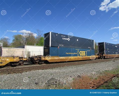 Intermodal Containers Stacked In Rail Yard Editorial Image
