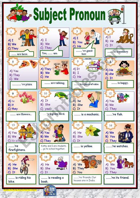 Worksheets On Subject Pronouns