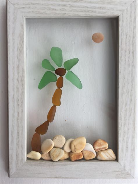 Palm Tree Sea Glass Ceramic Art Artwork T Beach Framed Etsy