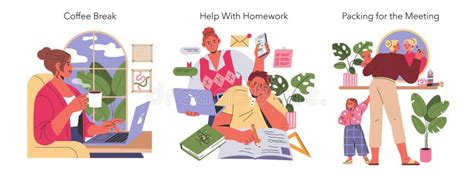 Working Mom Life Flat Vector Stock Vector Illustration Of