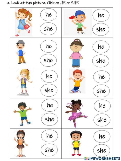 Pronouns He And She Activity Engelsk
