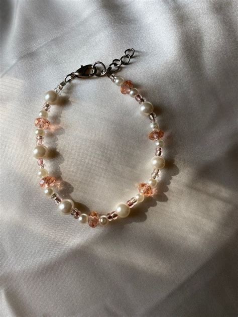 Handmade Pale Pink Pearl Bracelet Etsy Pink Pearl Bracelet Pink