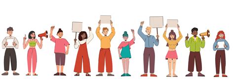 Crowd Of Different People At The Demonstration Angry Dissatisfied Man