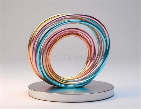 Futuristic Twisting Metallic Sculpture With Abstract Ribbon Like Design And Smooth Curves Stock