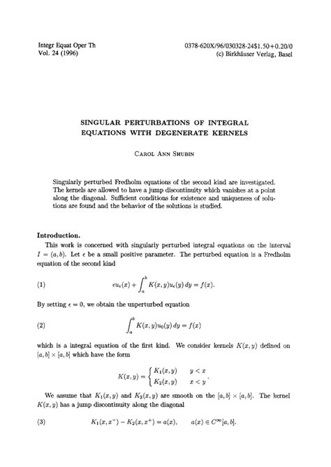Pdf Singular Perturbations Of Integral Equations With Degenerate Kernels