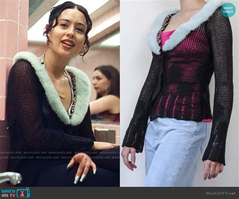 Wornontv Maddys Cowl Neck Crop Top And Fur Collar Cardigan On