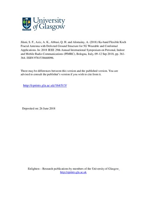 Pdf Ka Band Flexible Koch Fractal Antenna With Defected Ground